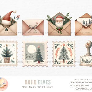 26 Boho Elves Christmas Watercolor Clipart PNG Digital Download | Boho ...