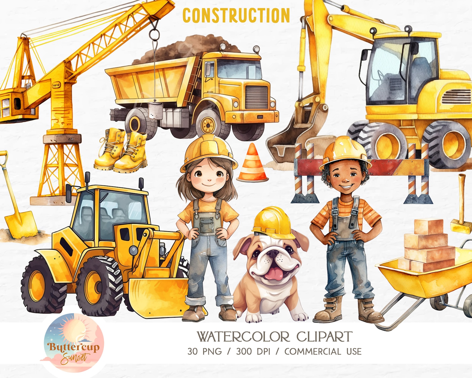 30 Construction Watercolor Clipart PNG Construction Site - Etsy