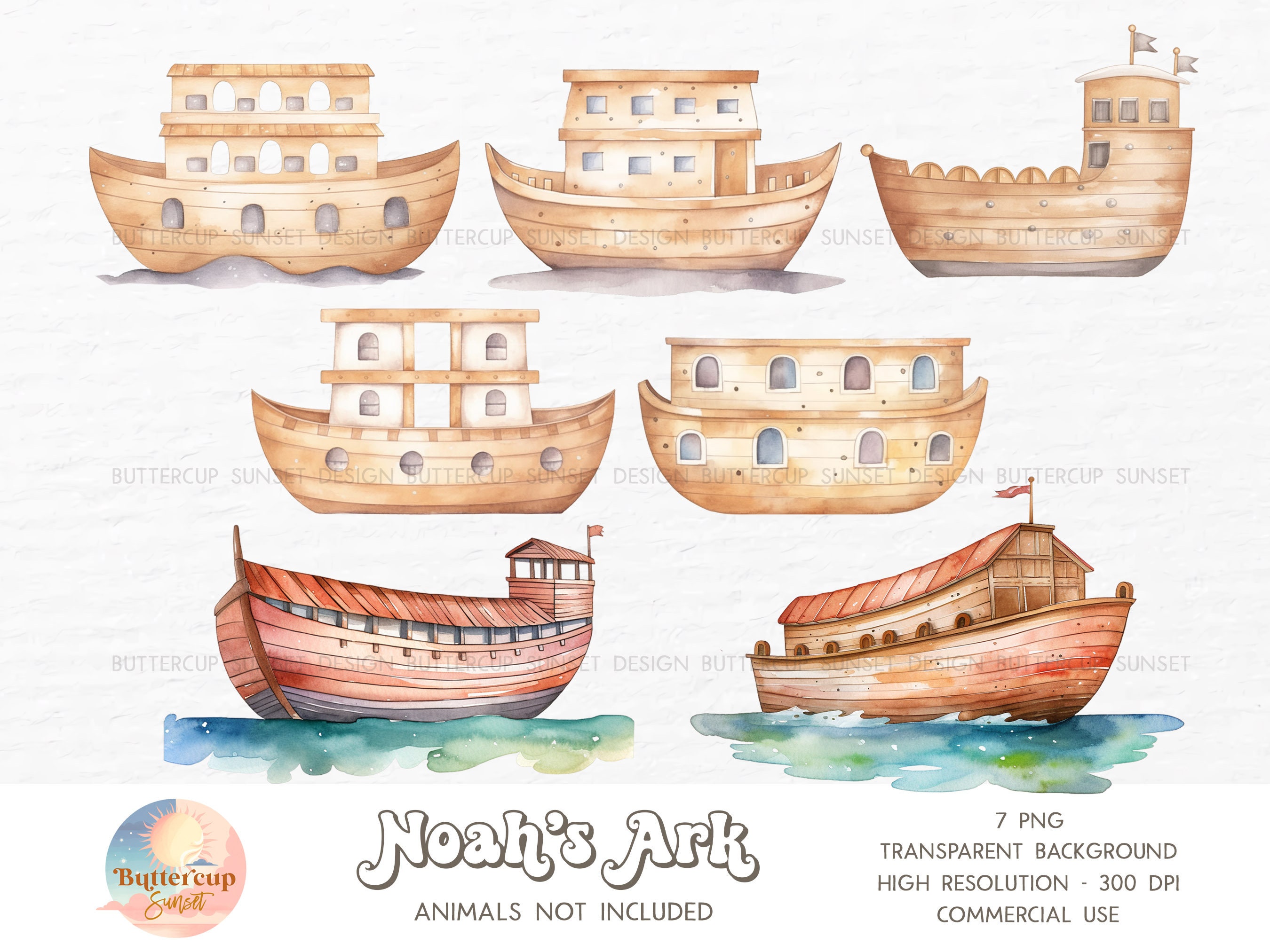 7 Noah's Ark Watercolor Clipart PNG Digital Download - Etsy Australia