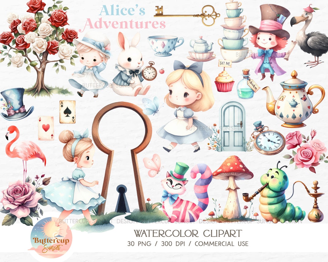 30 Baby Alice in Wonderland Watercolor Clipart PNG Digital Download ...
