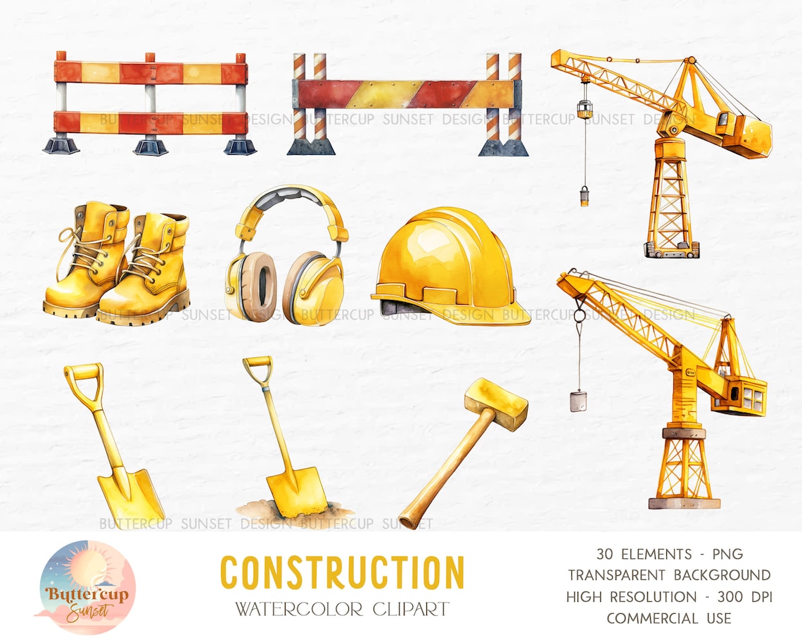 30 Construction Watercolor Clipart PNG Construction Site - Etsy