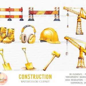 30 Construction Watercolor Clipart PNG | Construction Site Vehicles ...
