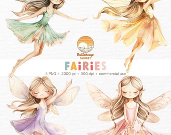 5 Cute Fairies Watercolor Clipart PNG Digital Download | Fairy Birthday Fall Garden Fairy ...