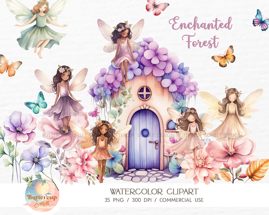 35 Enchanted Forest Fairy Watercolor Clipart PNG Digital Download ...
