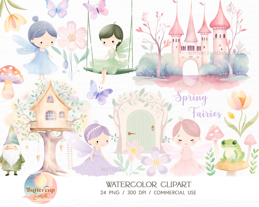 24 Spring Fairies Watercolor Clipart PNG Digital Download | Pastel ...