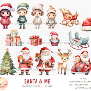15 Santa and Kids Watercolor Clipart PNG Digital Download | Christmas ...