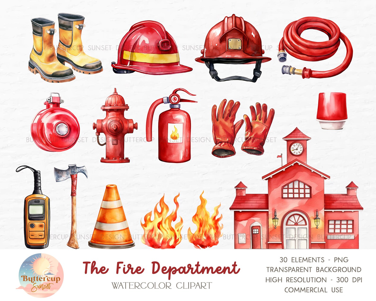 Fire Rescue Clipart: Fireman Firefighter Equipment Fire Truck Birthday ...