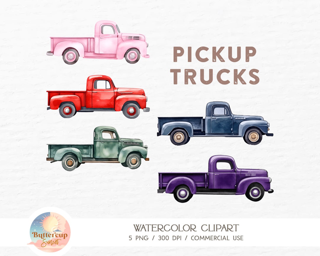 Pickup Trucks Clipart: Vintage Farm Truck Vehicle Party Decor (PNG ...