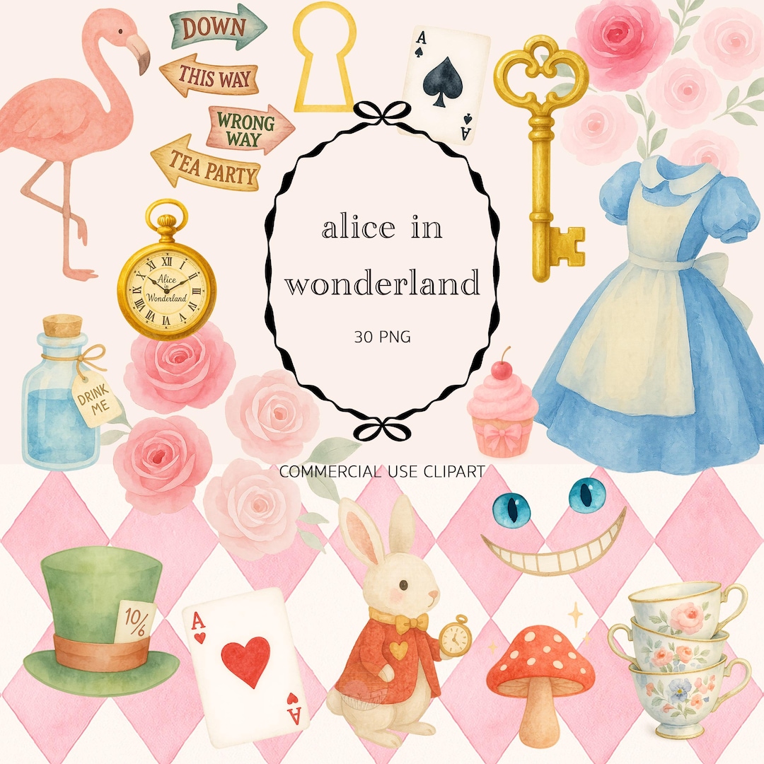 NEW 2025: Alice in Wonderland Watercolor Clipart PNG Digital Download ...