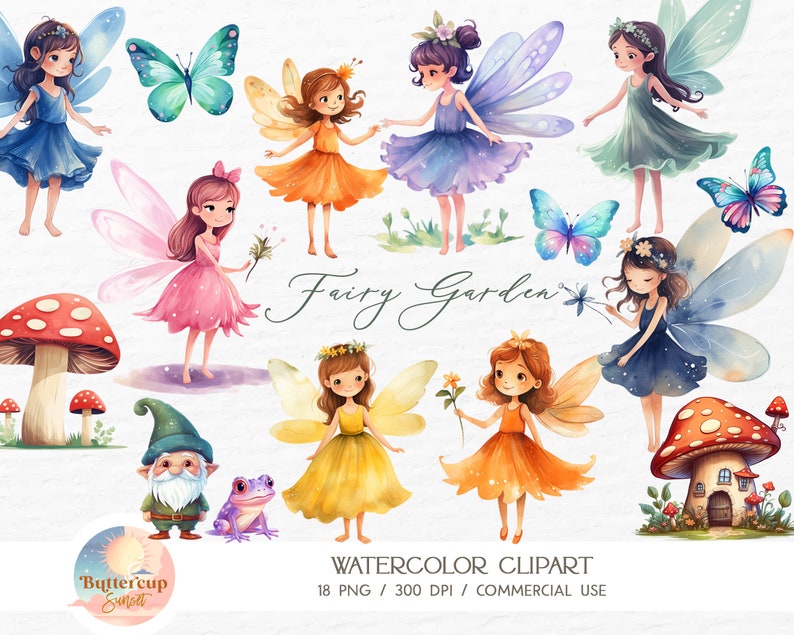 18 jardín de hadas acuarela Clipart PNG descarga digital / - Etsy España