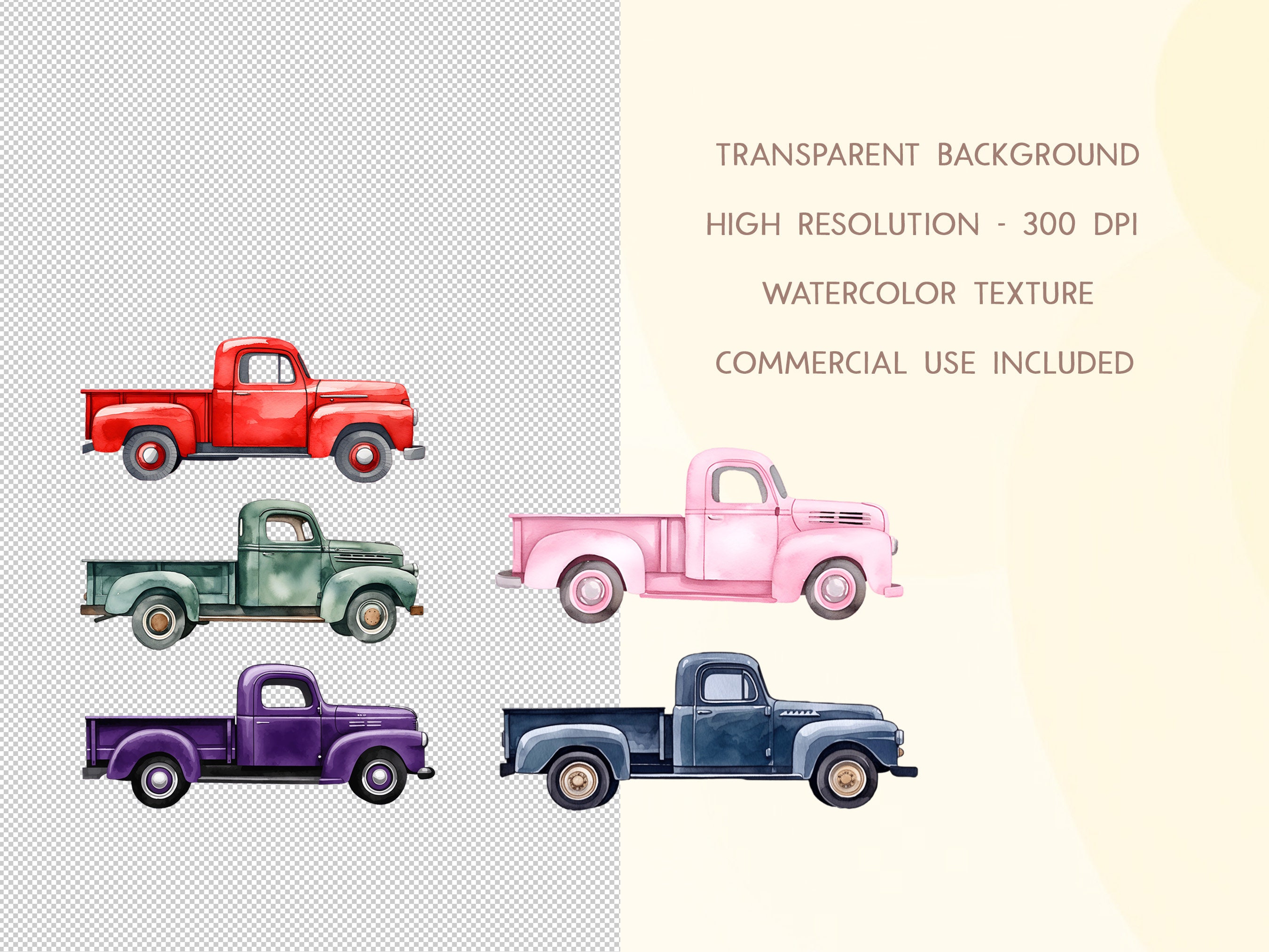 Pickup Trucks Clipart: Vintage Farm Truck Vehicle Party Decor (PNG ...