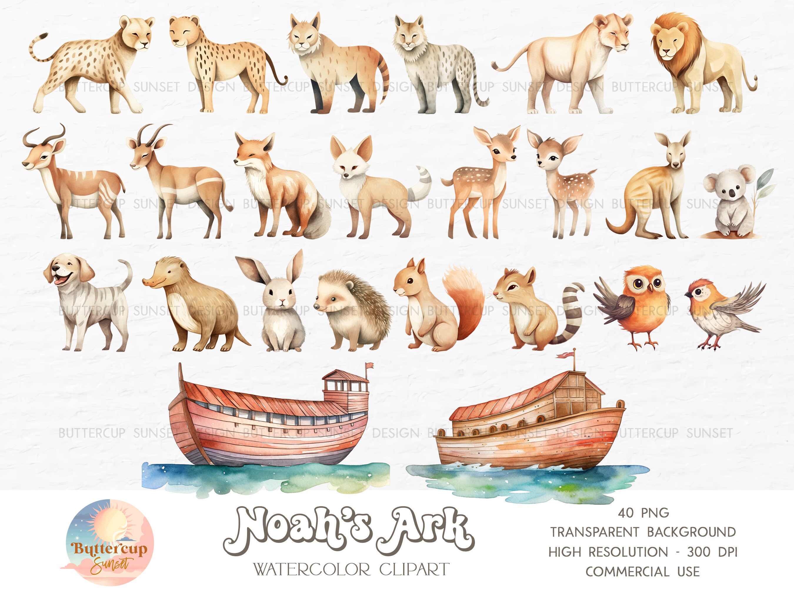 40 Noah's Ark Watercolor Clipart PNG Digital Download - Etsy