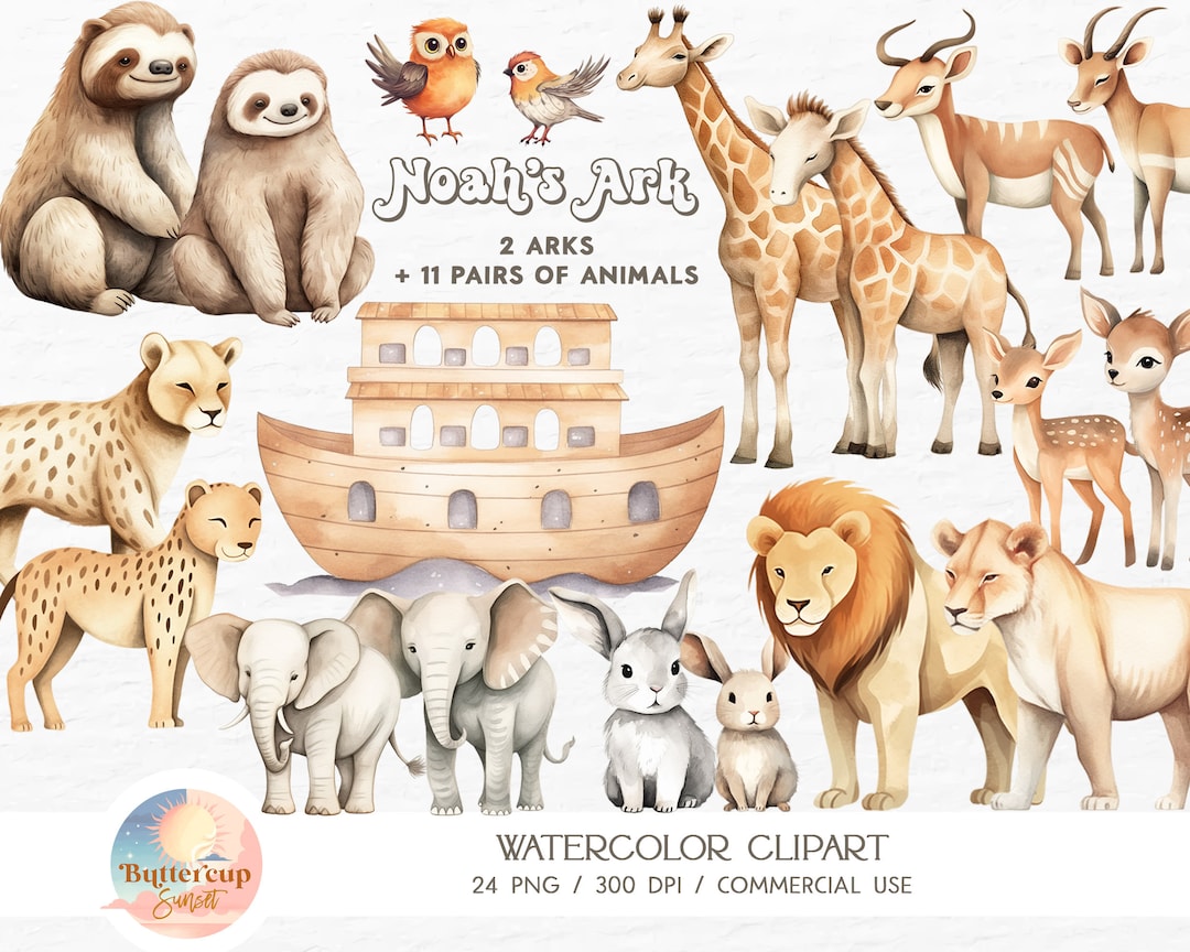 Noah's Ark Clipart: Bible Story Biblical Animals Noah and Ark Nursery ...