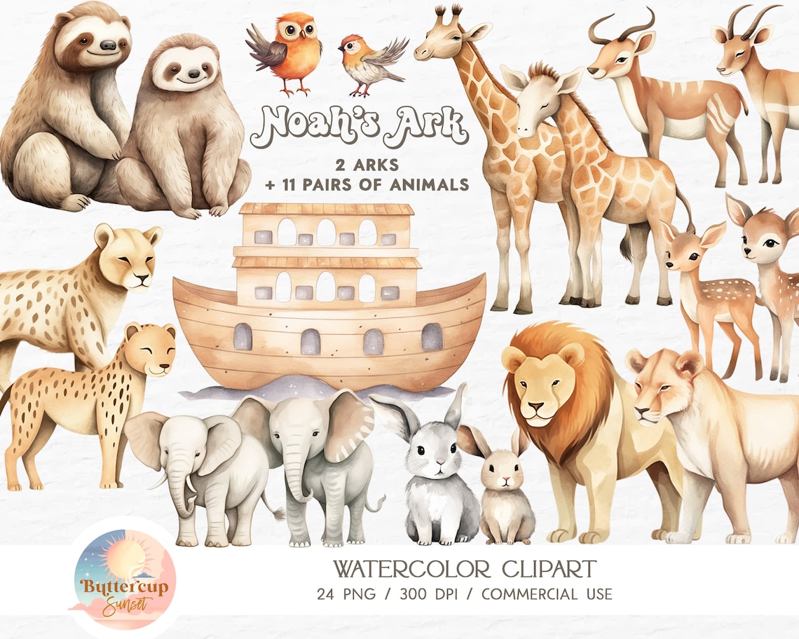 24 Noah's Ark Watercolor Clipart PNG Digital Download - Etsy Canada