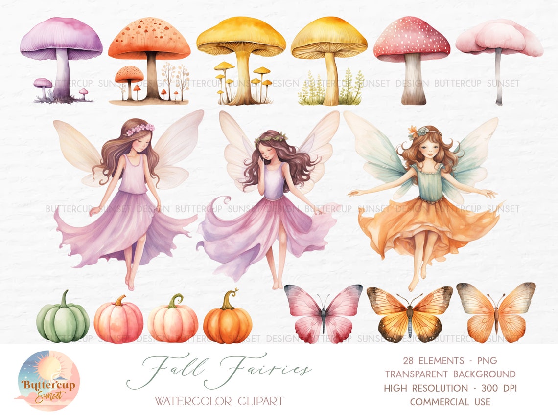 28 Fall Fairies Watercolor Clipart PNG Digital Download - Etsy