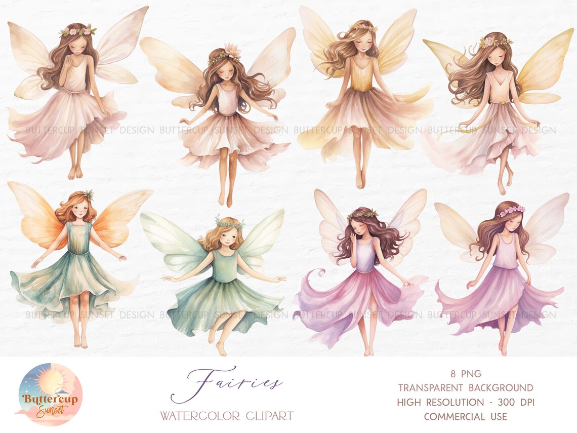 8 Fairies Watercolor Clipart PNG Digital Download Autumn - Etsy Canada
