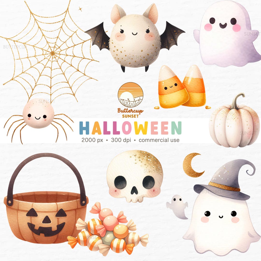 10 Cute Halloween Watercolor Clipart PNG Digital Download | Cute Ghost ...