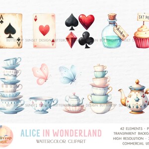 42 Alice in Wonderland Watercolor Clipart PNG Digital Download | Cute ...