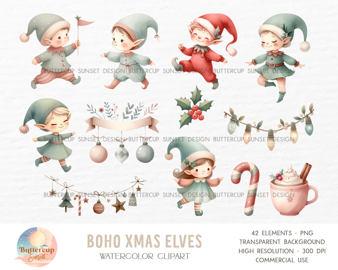 Boho Christmas Elves Clipart: Boho Elf Letters Gingerbread House Xmas ...