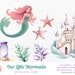 30 Little Mermaids Watercolor Clipart PNG Digital Download Mermaid ...