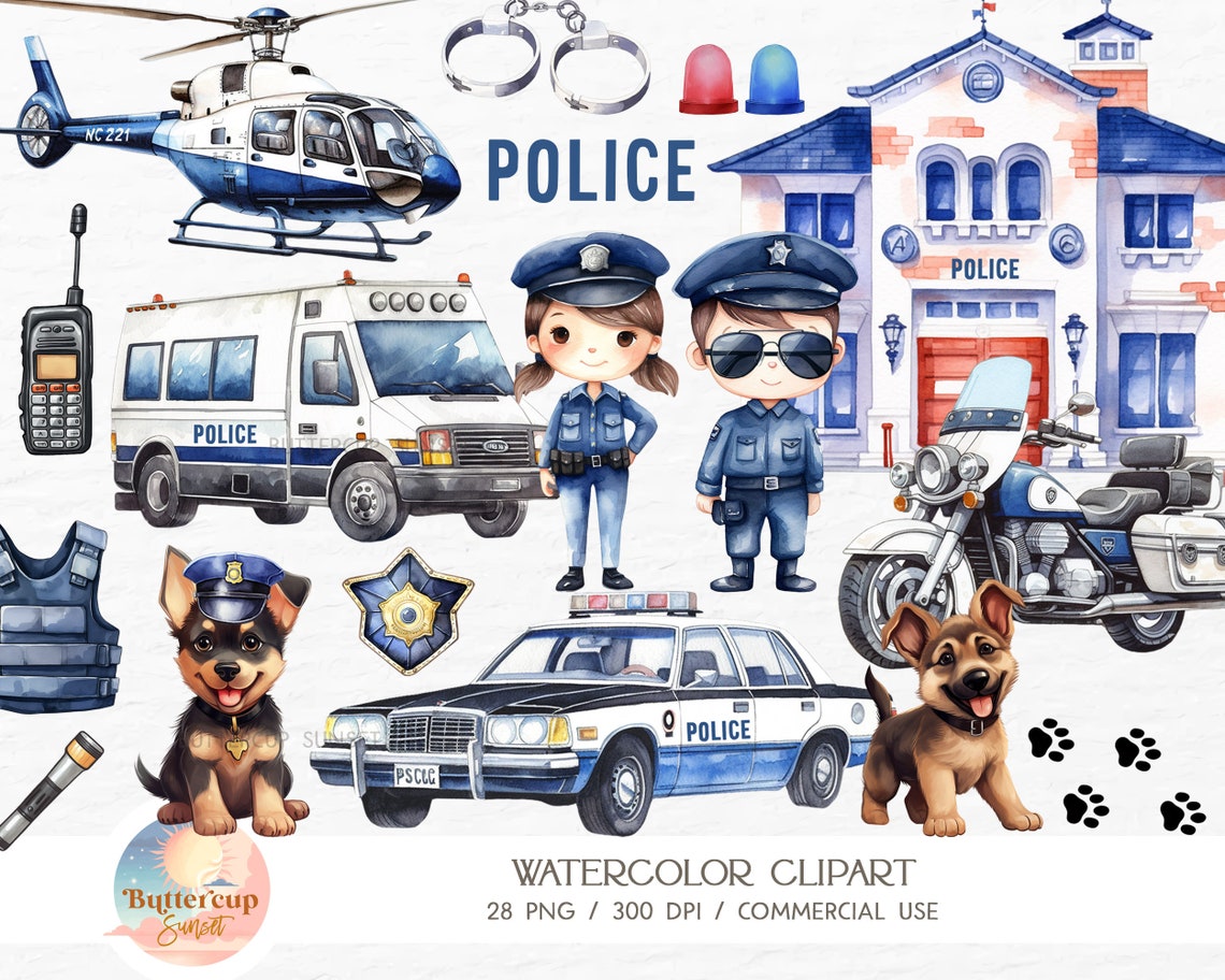 28 Police Department Watercolor Clipart PNG Police Station Police ...
