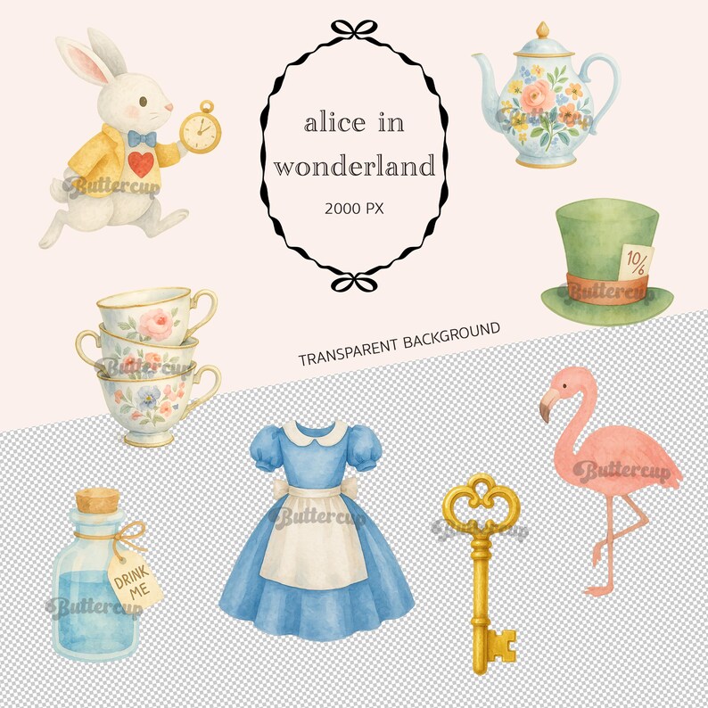 Alice in Wonderland Clipart: Alice Birthday Mad Tea Party (PNG Digital ...