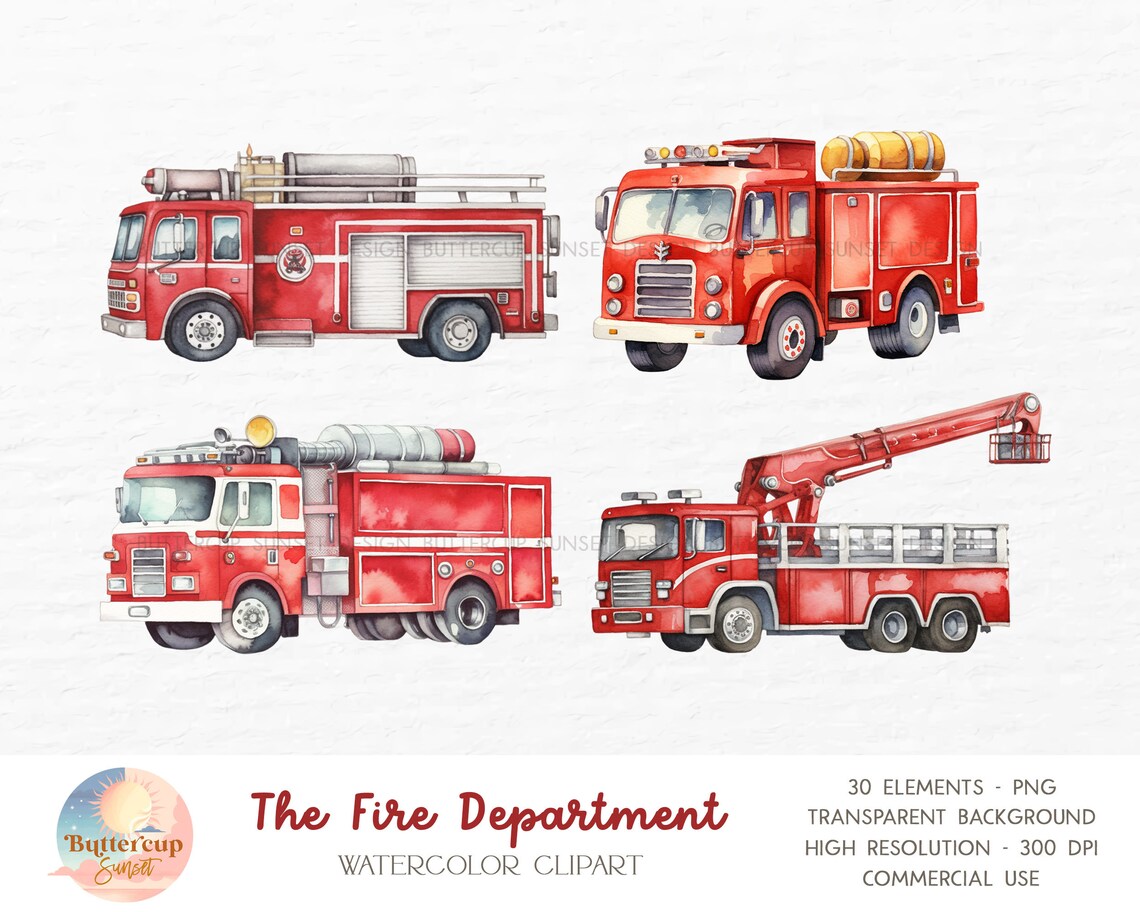 Fire Rescue Clipart: Fireman Firefighter Equipment Fire Truck Birthday ...
