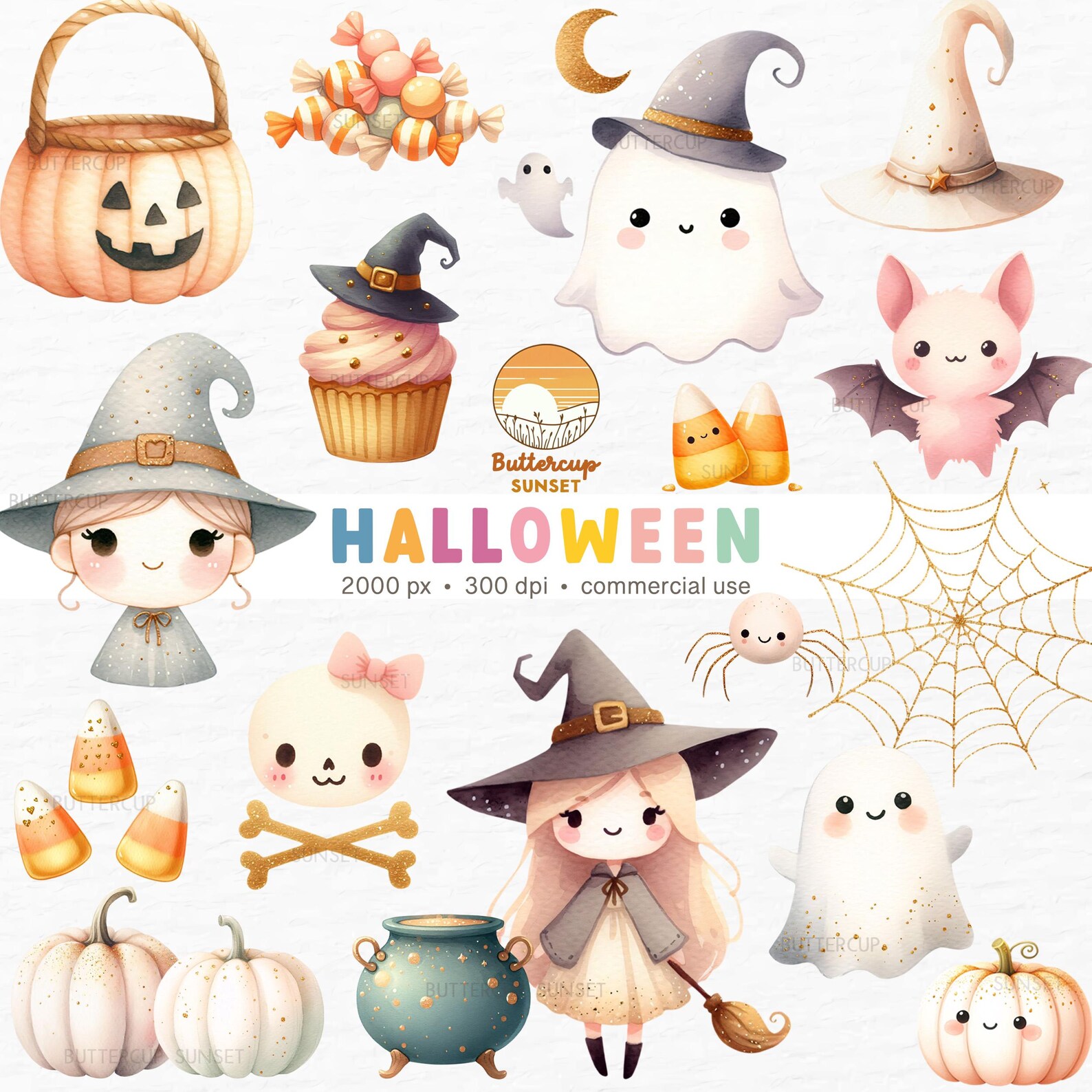 Spooky Halloween Clipart: Pumpkin Ghost Candy Corn Witch Halloween ...