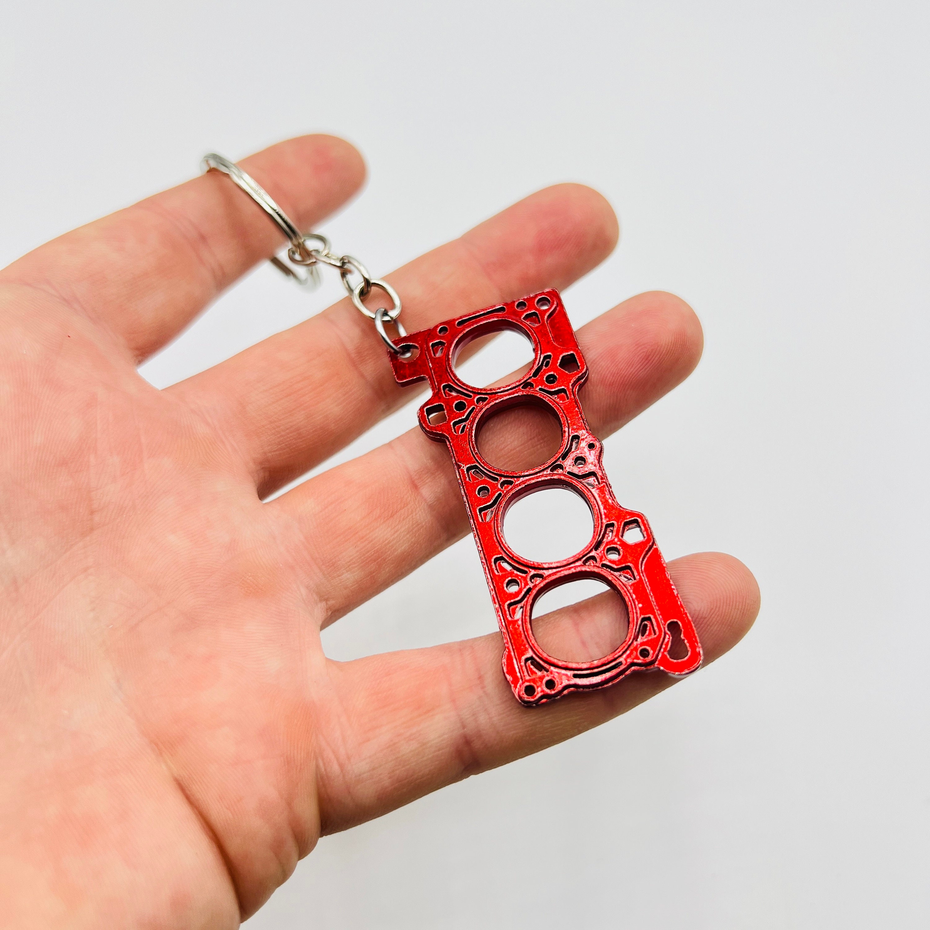 4 Cylinder Head Gasket Keyring, Car Part Pendant, Metal Red Head Gasket ...