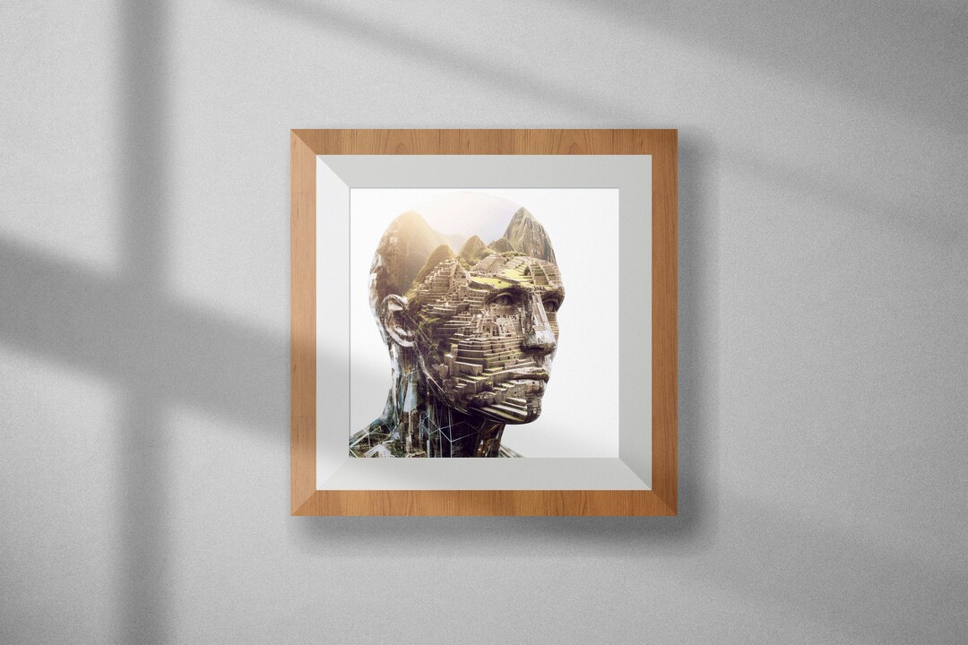 Aztec Mayan Wonder, Futuristic Landscape, Man's Head Double Exposure ...