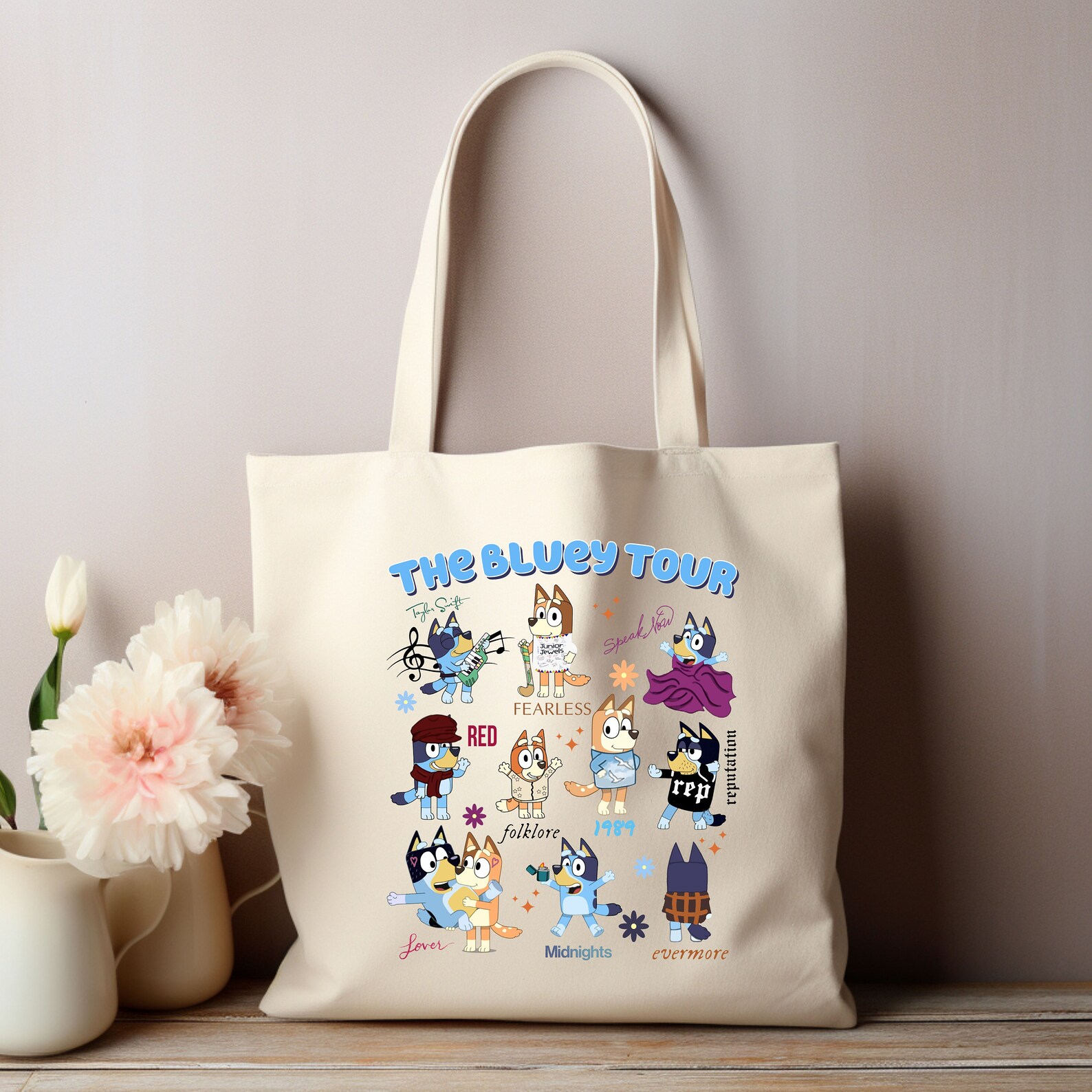 Bluey Eras Tour Tote Bag, Bluey Swiftie Tote, Bluey Cartoon Tote, Bluey ...