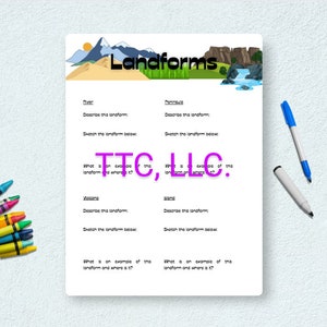 Landforms Elementary Geography Worksheet - Etsy