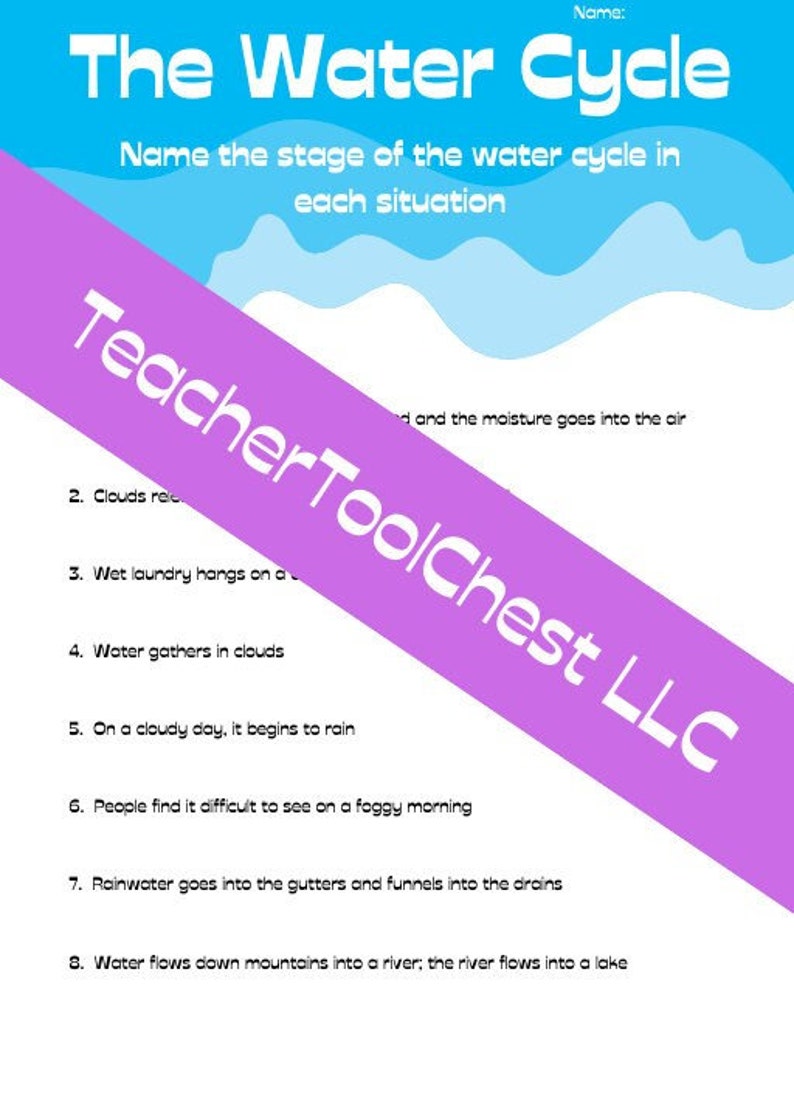 The Water Cycle Elementary Science Worksheet - Etsy