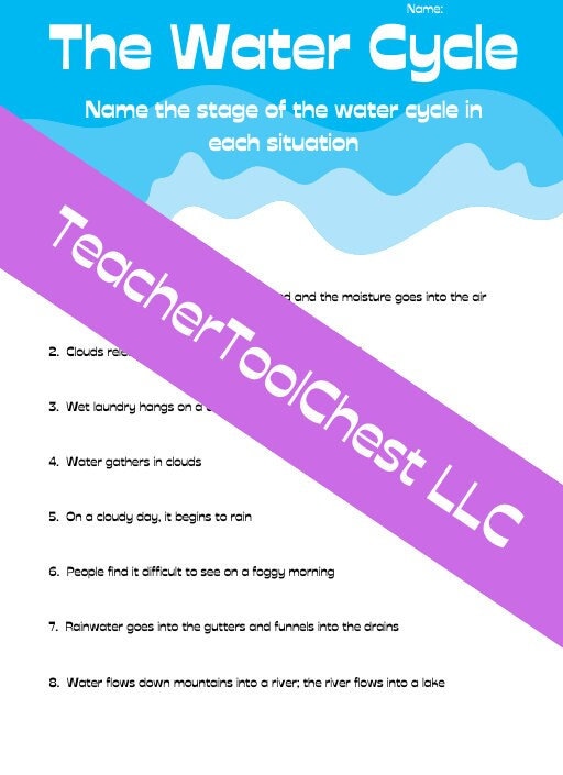 The Water Cycle Elementary Science Worksheet - Etsy