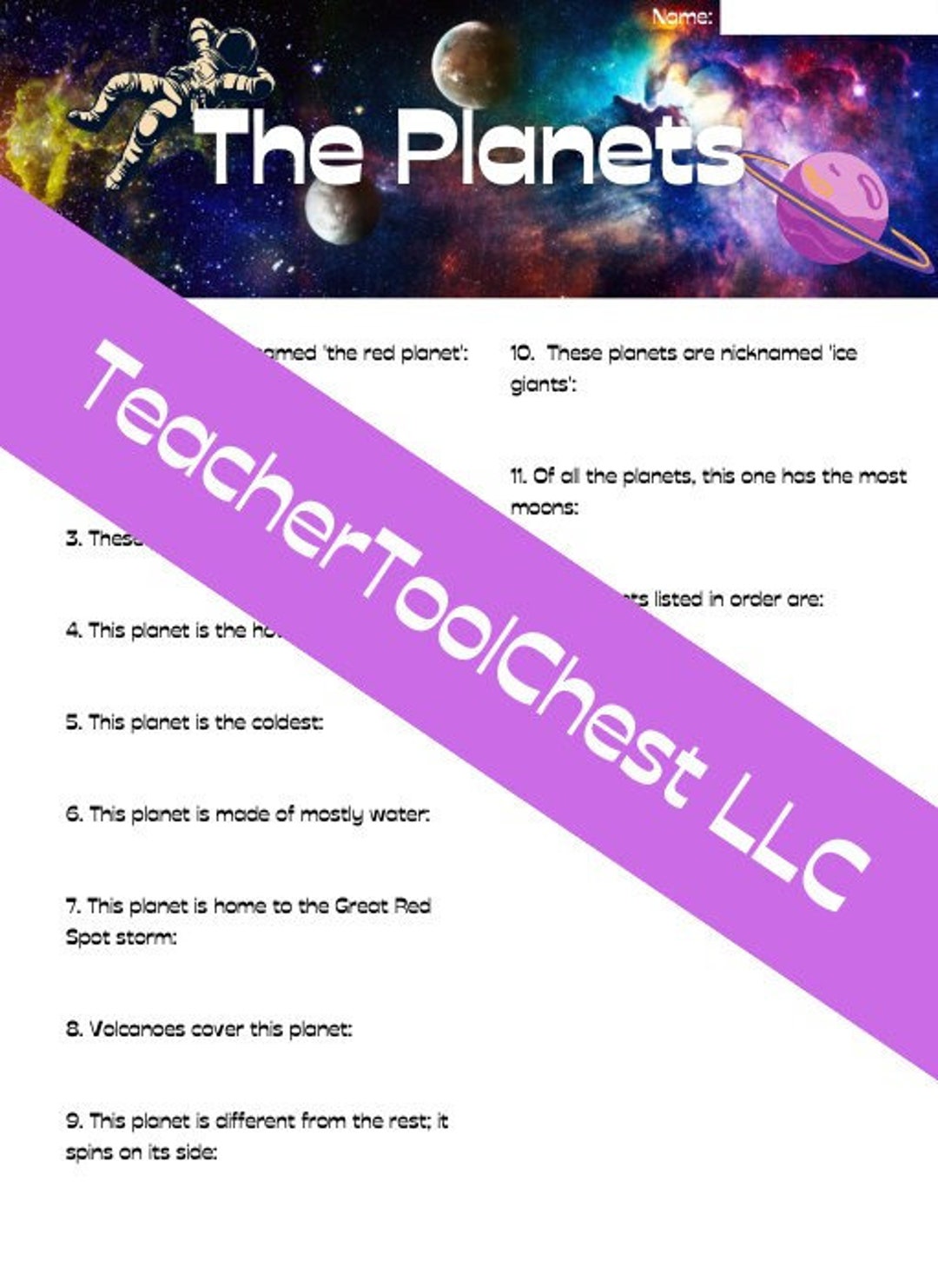 The Planets Elementary Science Worksheet - Etsy