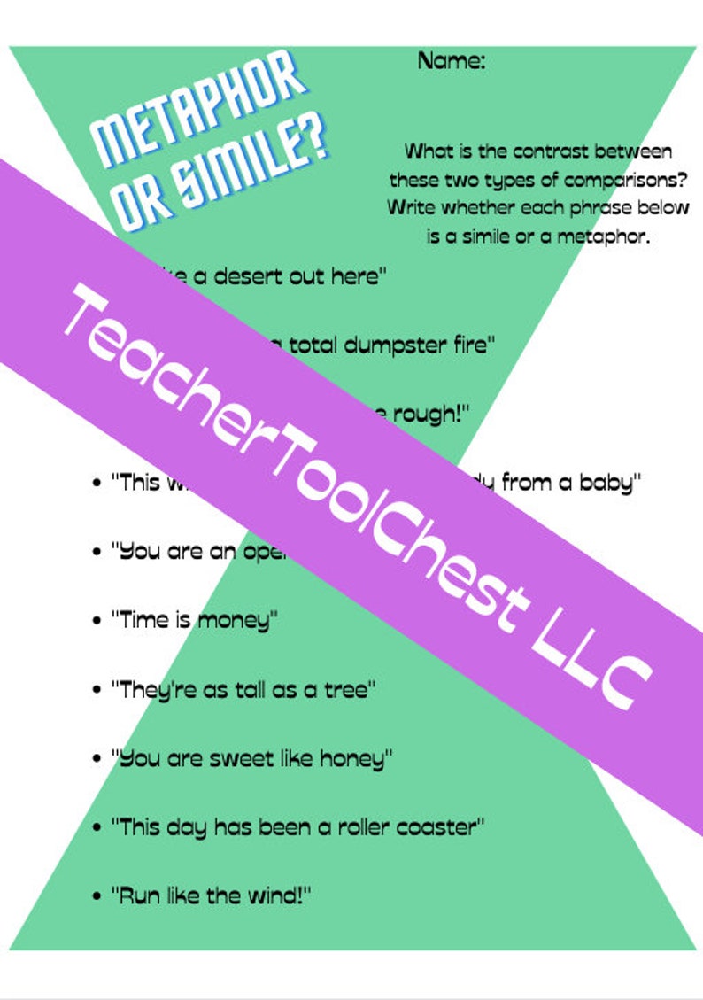 Metaphor or Simile Worksheet - Etsy