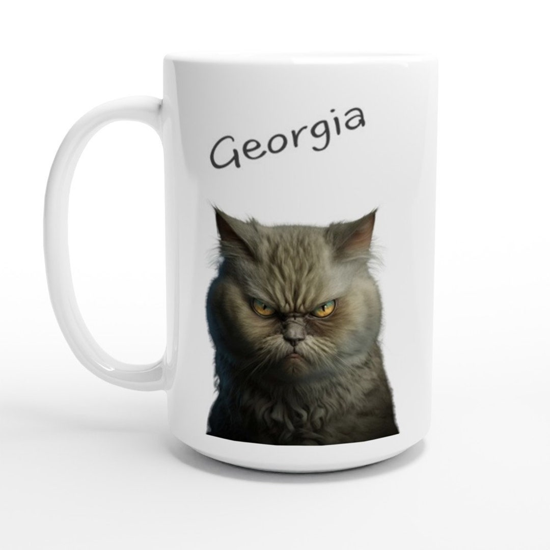 Personalized Angry Cat Mug: Porcelain Coffee Cup for Cat Lovers - Etsy