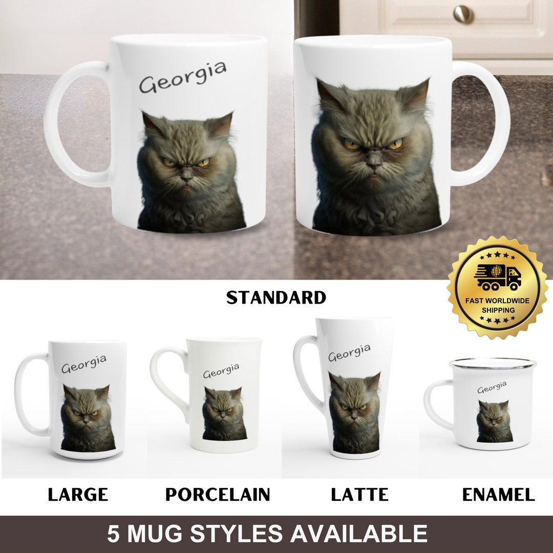 Personalized Angry Cat Mug Porcelain Enamel Coffee Tea Latte Mug Cup ...