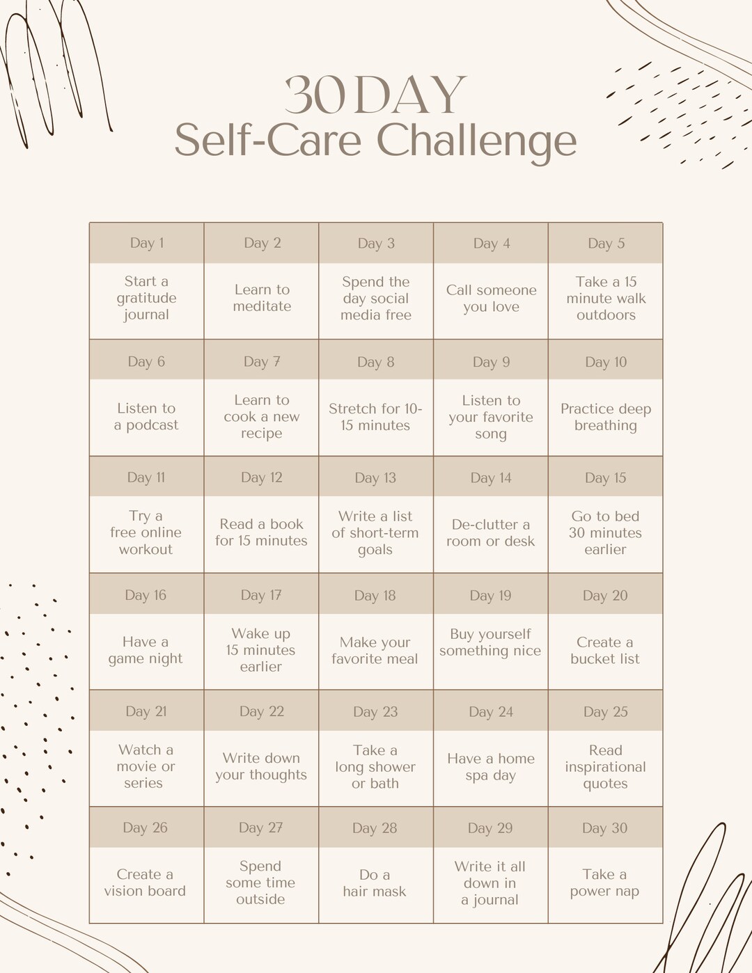 30 Days of Self Care - Etsy