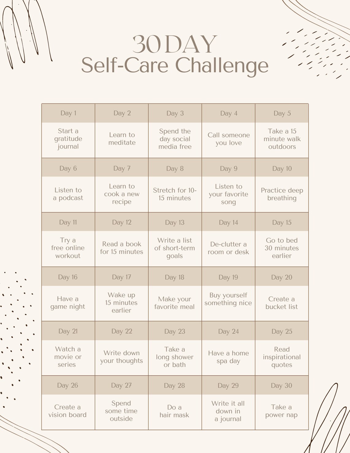 30 Days of Self Care - Etsy