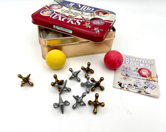 Classic Jacks Game in Collectible Tin, Vintage 2000, 10 Oversized Metal ...