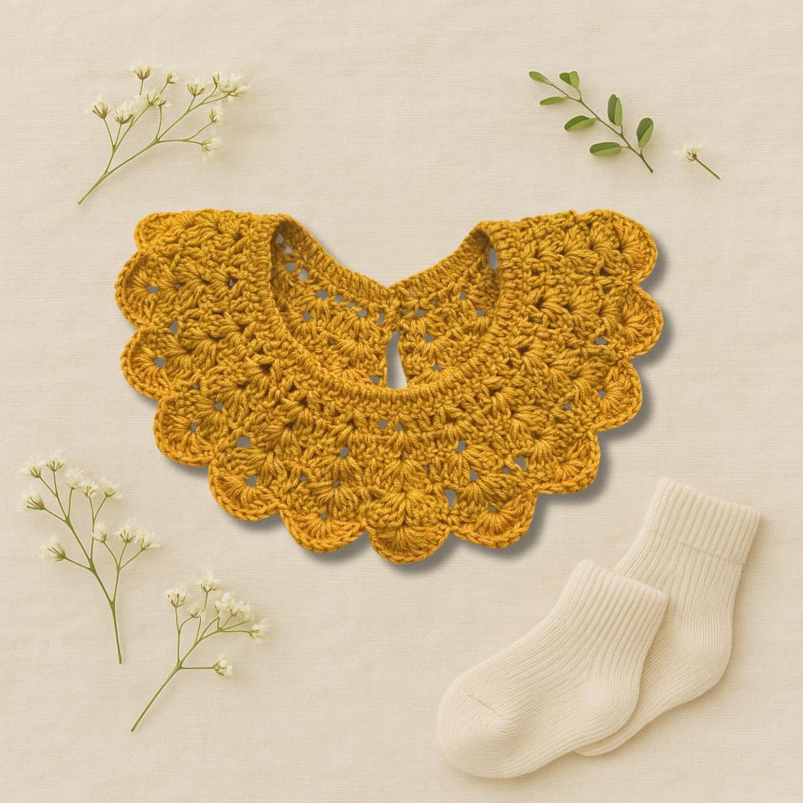 Handmade Crochet Mustard Baby Collar – Vintage-inspired Detachable ...