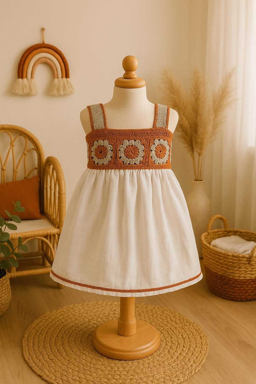 Boho Crochet Flower Girl Dress – Organic Muslin Sundress - Etsy