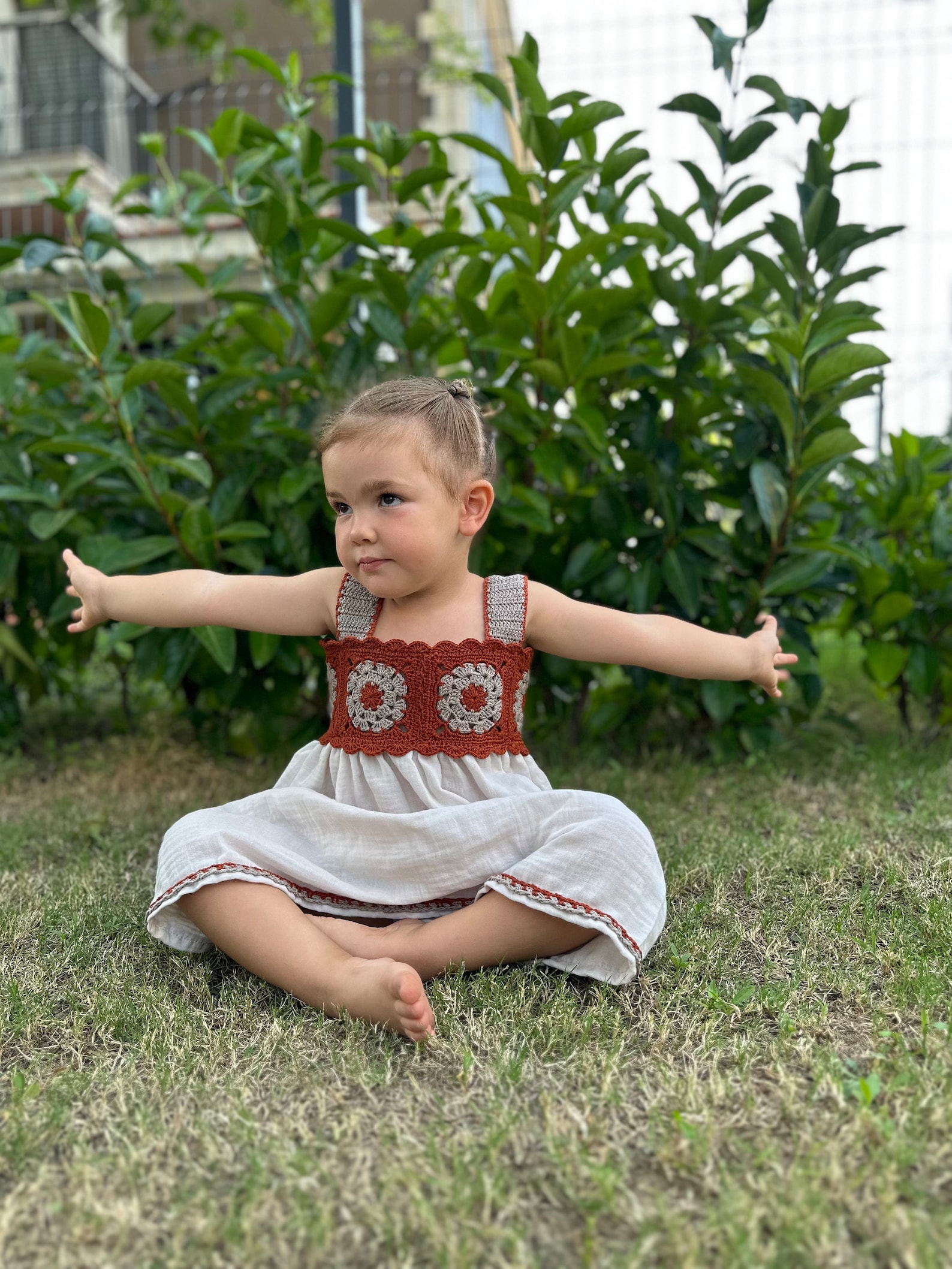 Boho Crochet Flower Girl Dress – Organic Muslin Sundress - Etsy