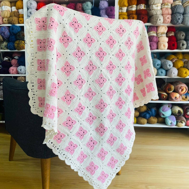 Handmade Organic Cotton Crochet Baby Blanket – Pink Floral Squares - Etsy