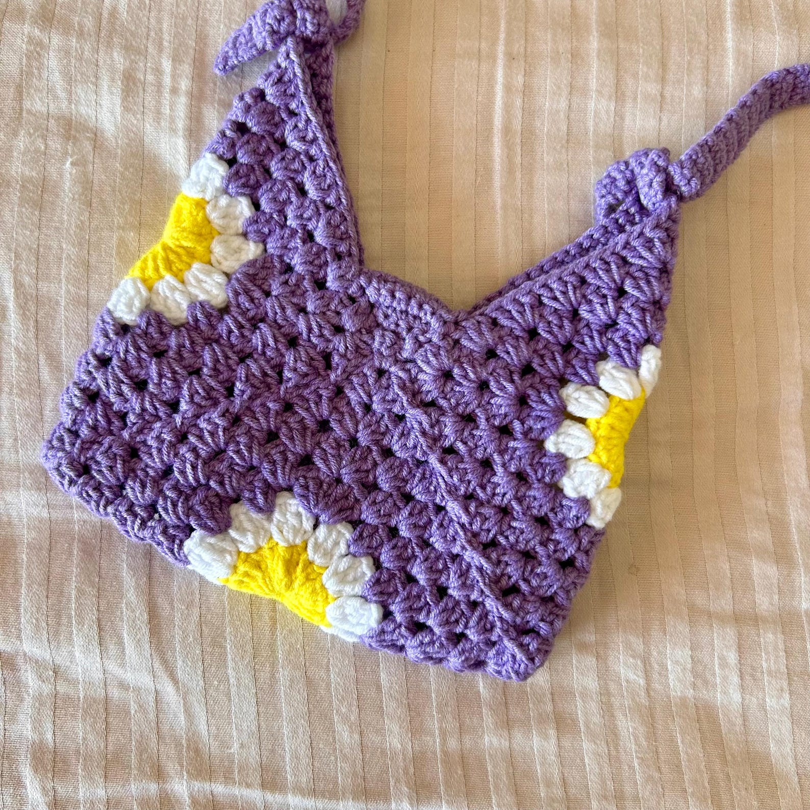 Crochet Daisy Headband & Mini Purse Set – Purple Cotton, Boho Toddler ...