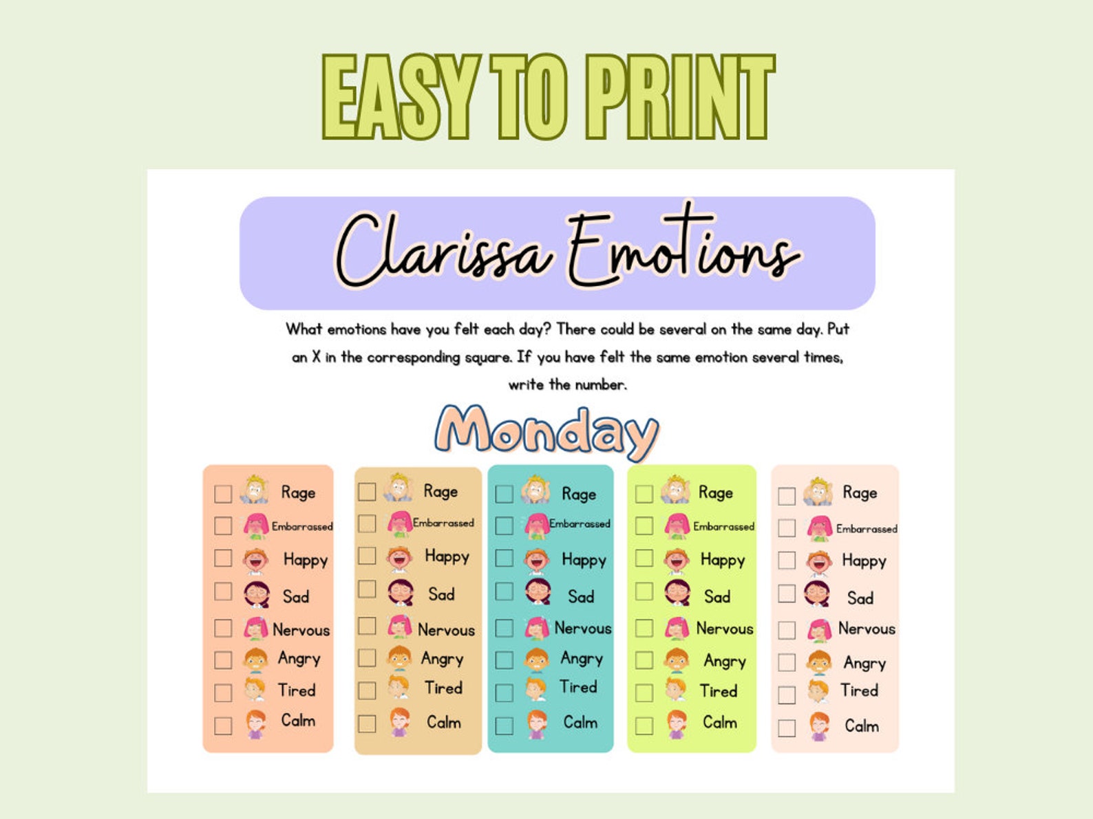 Editable Daily Emotion Chart Kindergarten Preschool Homeschool ...