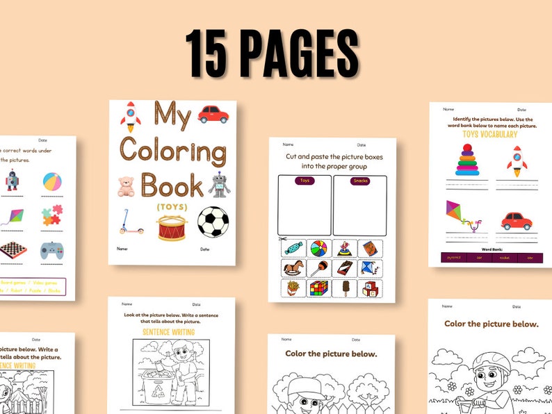 Printable Preschool Worksheets Coloring Book TOYS - Etsy