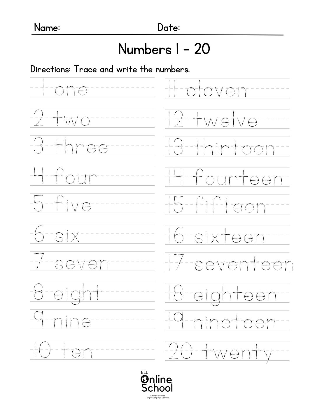 Practice Writing Numbers 1 20 Etsy