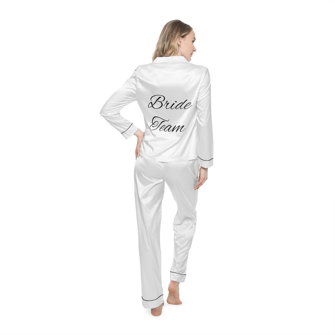 Women's White Satin Pajamas Bride Team for Bachelorette - Etsy